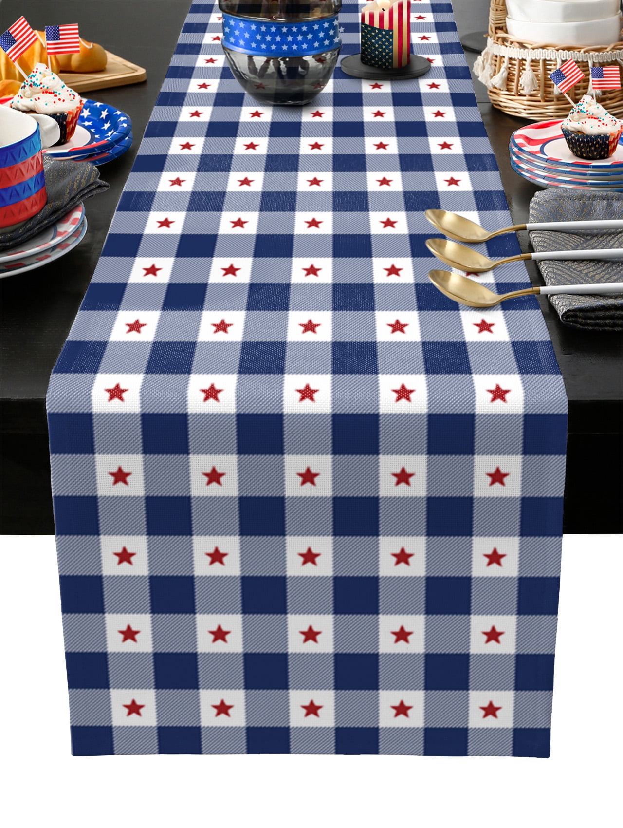 American Red Star Buffalo Checker Table Runner 90 Inches, Bule White ...