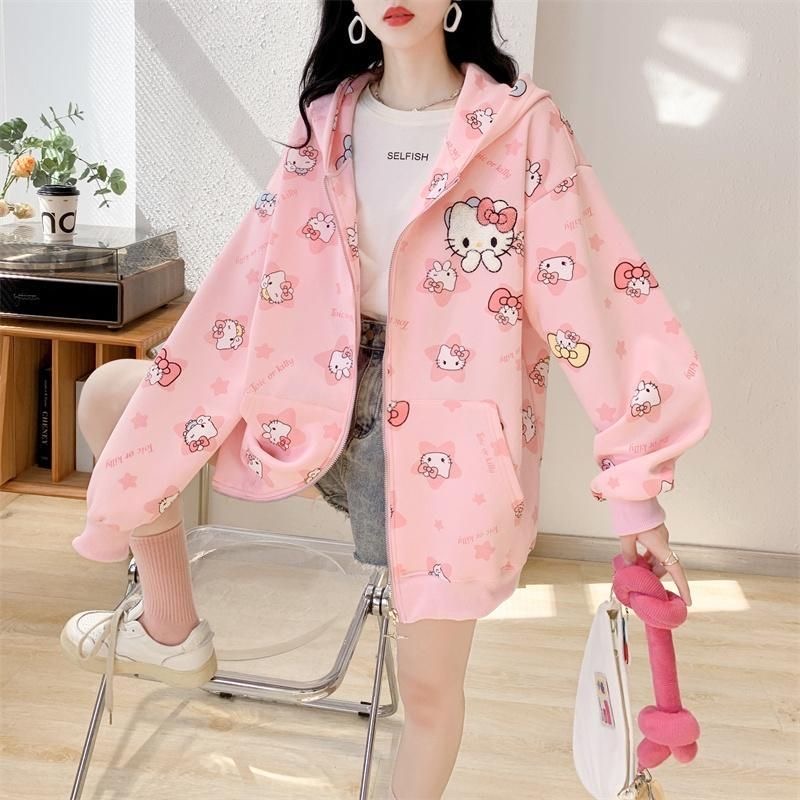 American Retro Cartoon Hello Kitty Full Print Sweatshirt Streetwear ...