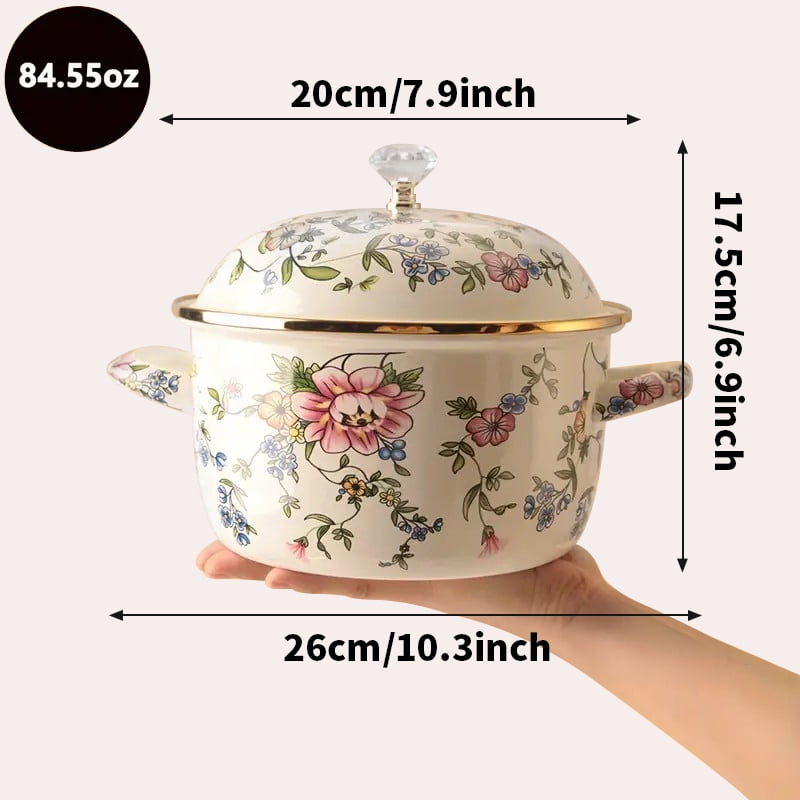 American Retro Enamel Cast Iron Dutch Oven, 20cm (2.5QT) Multi-Capacity Oven Safe Pot for ...