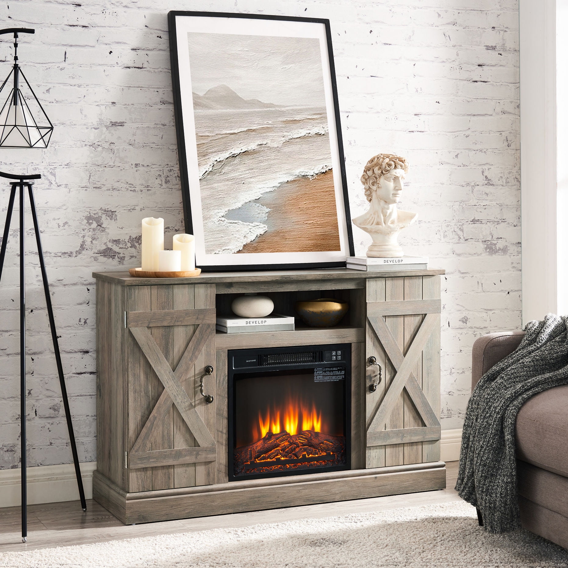 American Retro Fireplace Media Stand | Fits Most 50" TVs, Adds Elegance ...