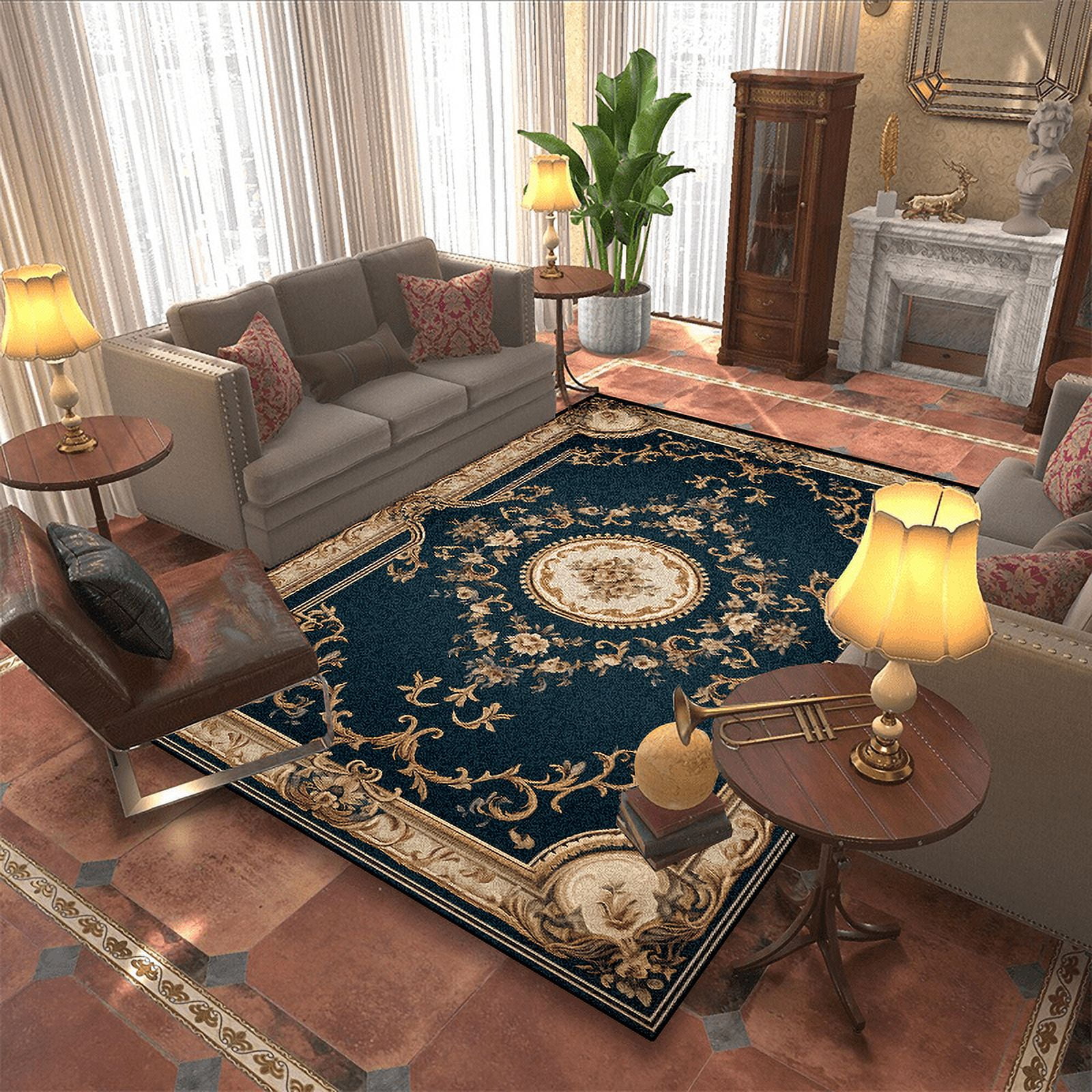 American Retro Green Soft Carpet Coffee Tables Mat for Living Room ...