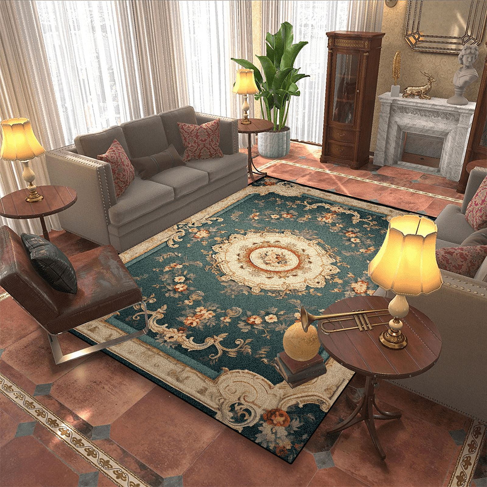 American Retro Green Soft Carpet Coffee Tables Mat for Living Room ...