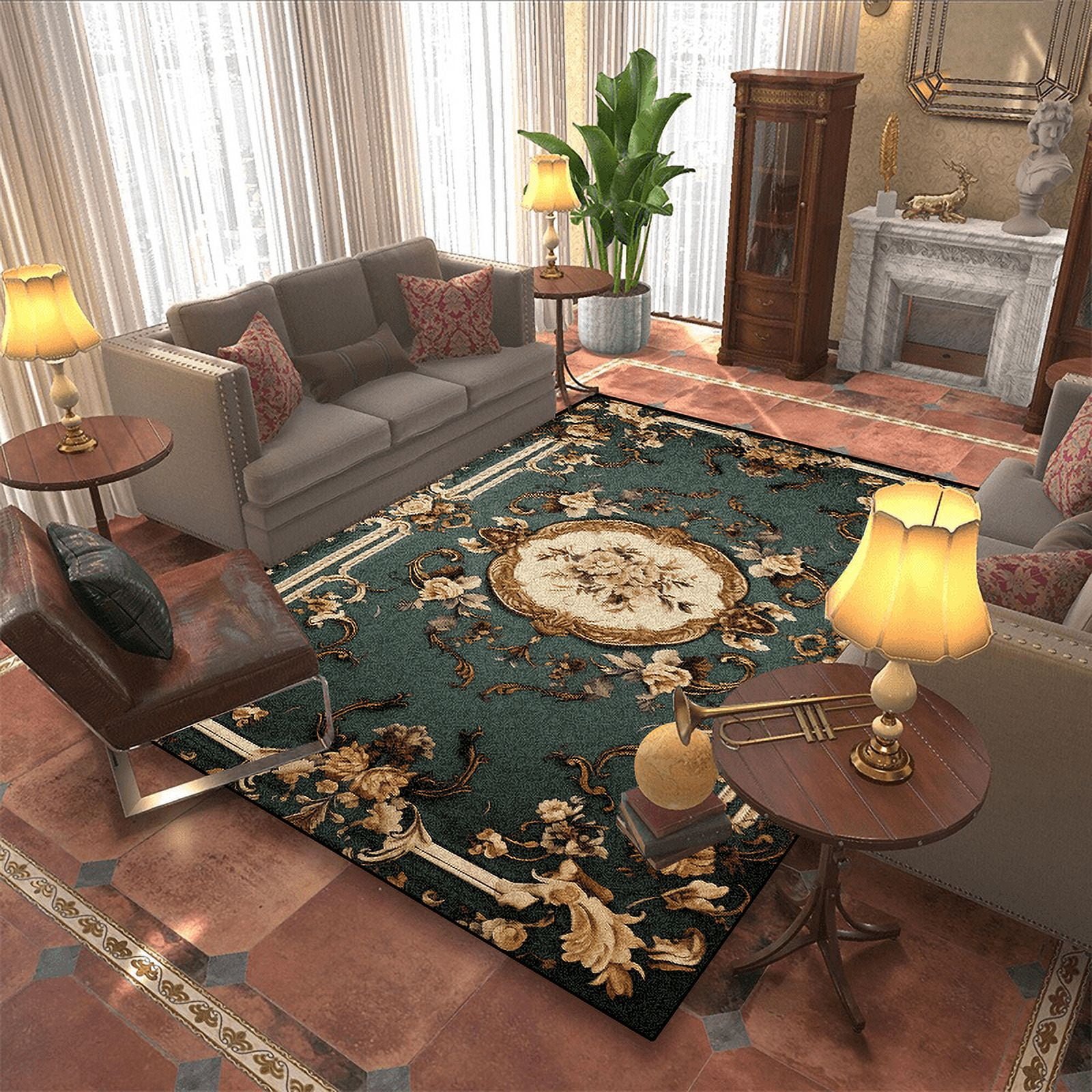 American Retro Green Soft Carpet Coffee Tables Mat for Living Room ...