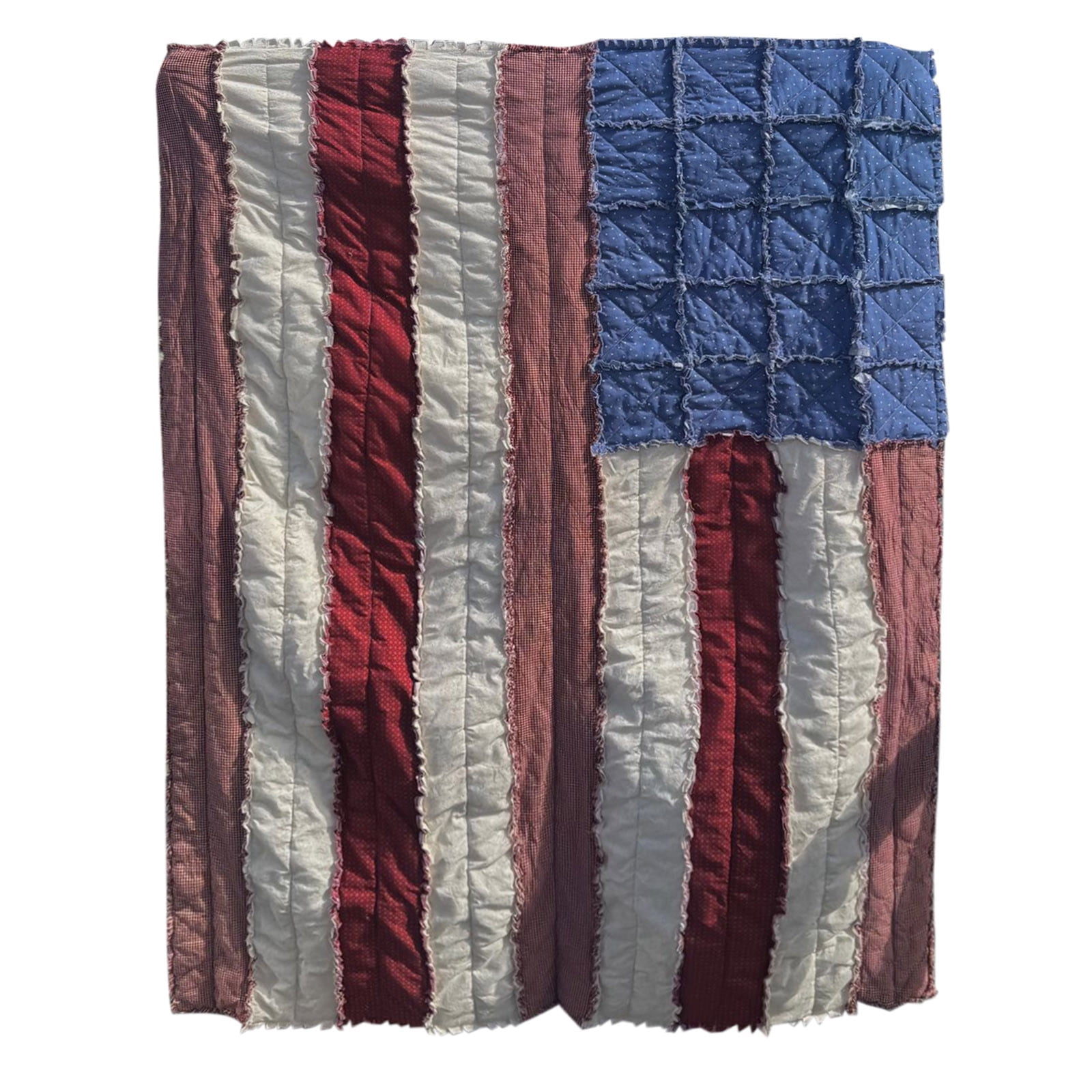 American Retro Handmade Flag Quilt, Handmade American Flag Rag Quilt ...