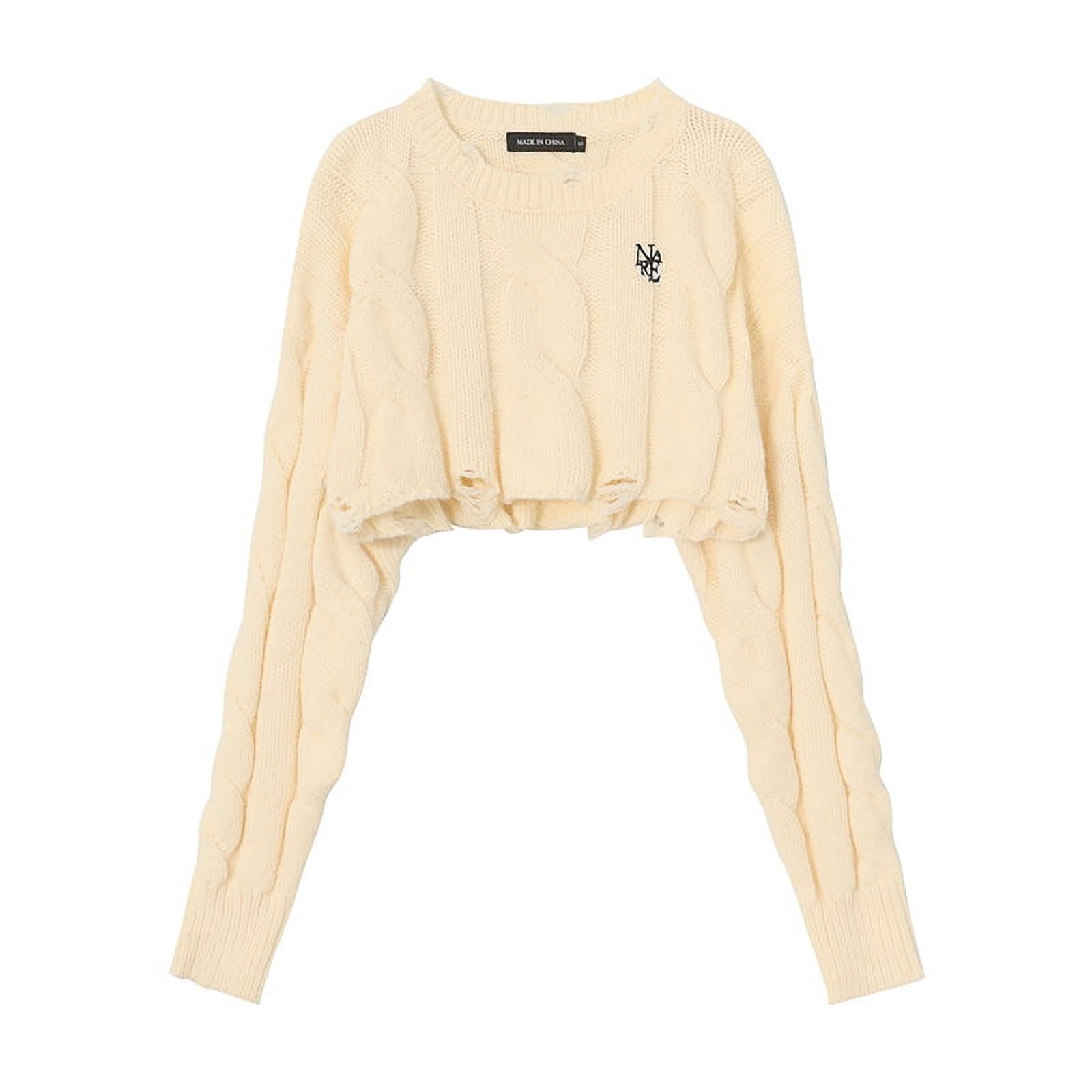 American Retro Navel Short Long -Sleeved Lazy Wind Binding Knit Sweater ...