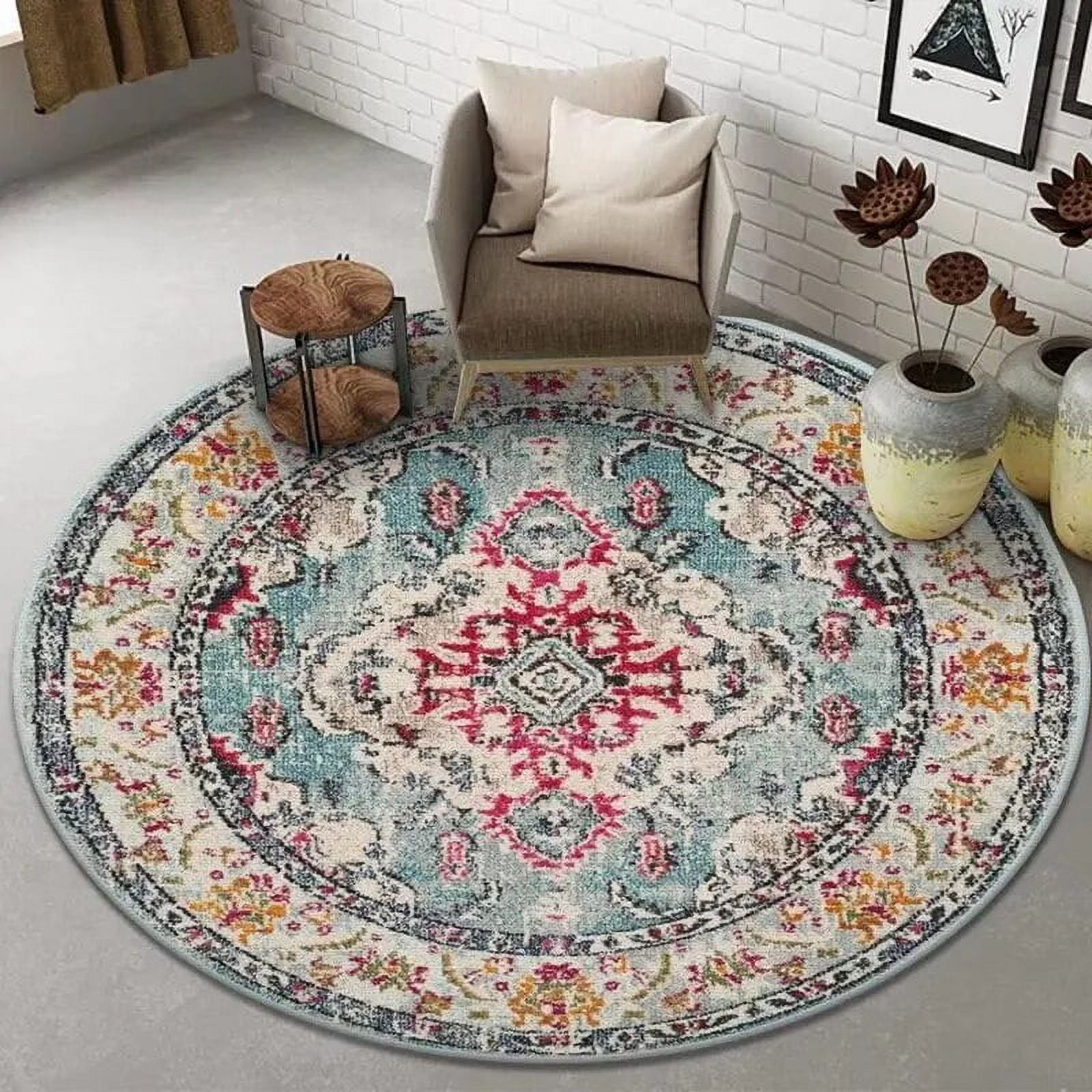 European Retro Round Carpet Bedroom Bedside Non-slip Floor Mat Living ...