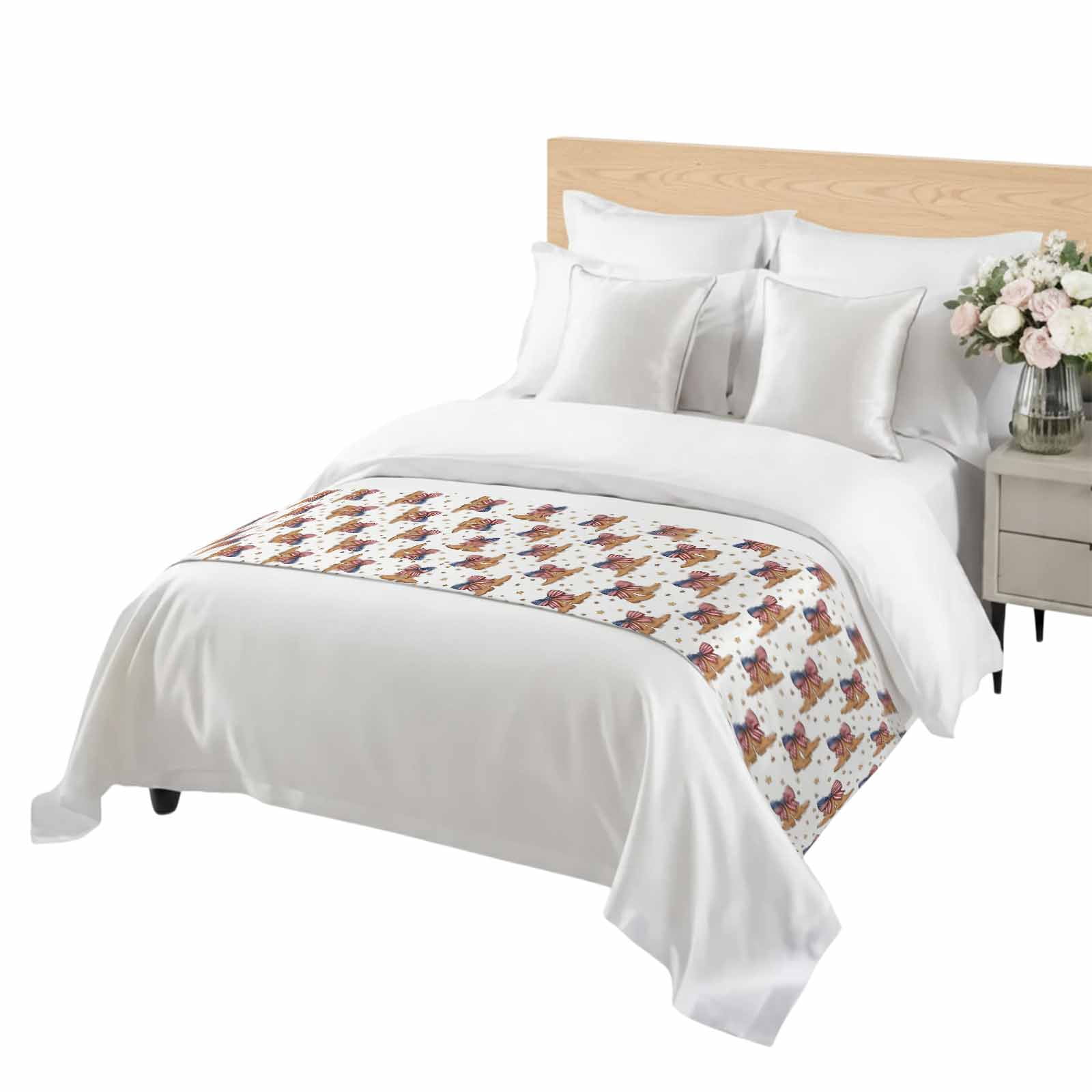 American Retro Style Bed Runner King Size Western Cowboy Boots Usa Flag ...