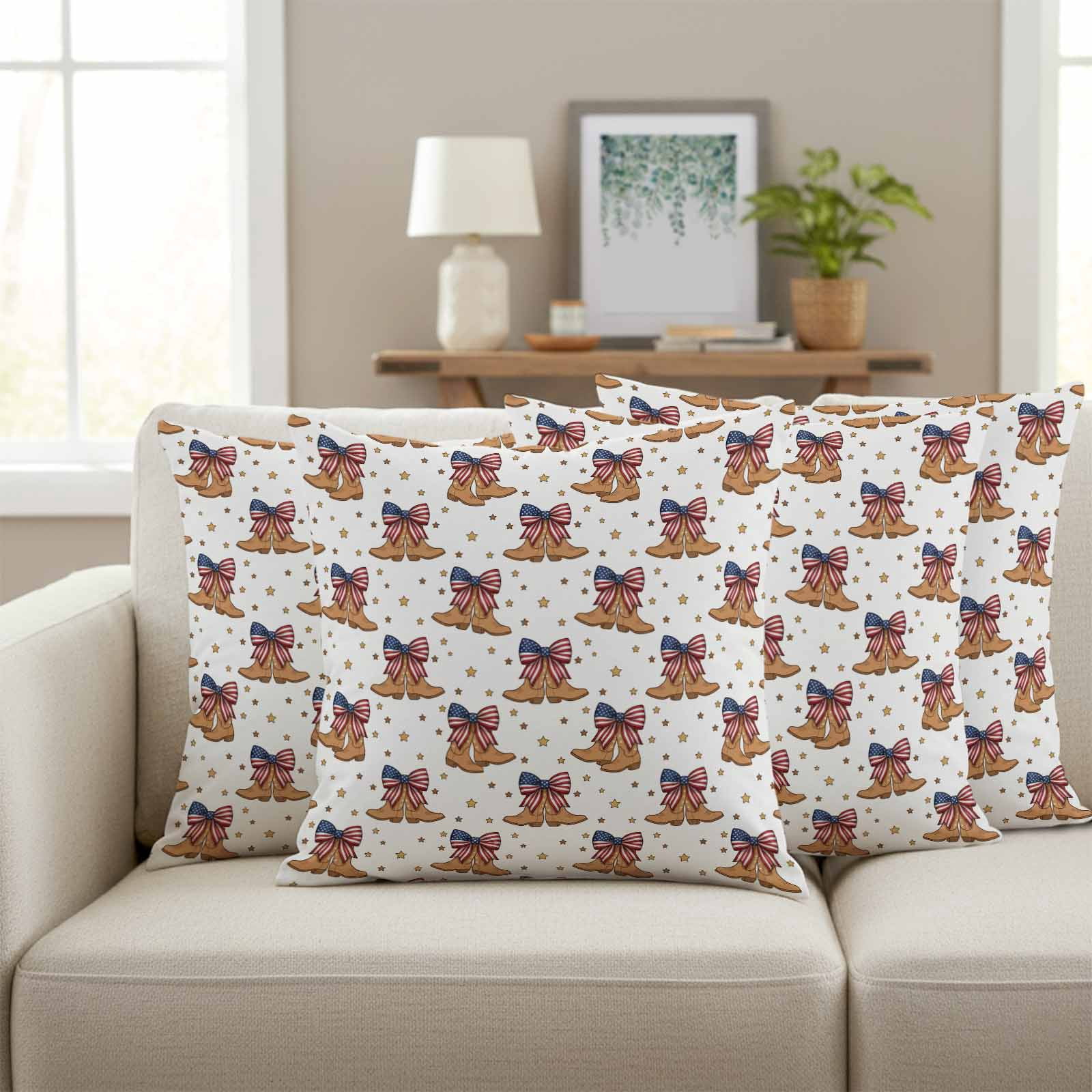 American Retro Style Pillow Covers Set of 4, Western Cowboy Boots Usa ...