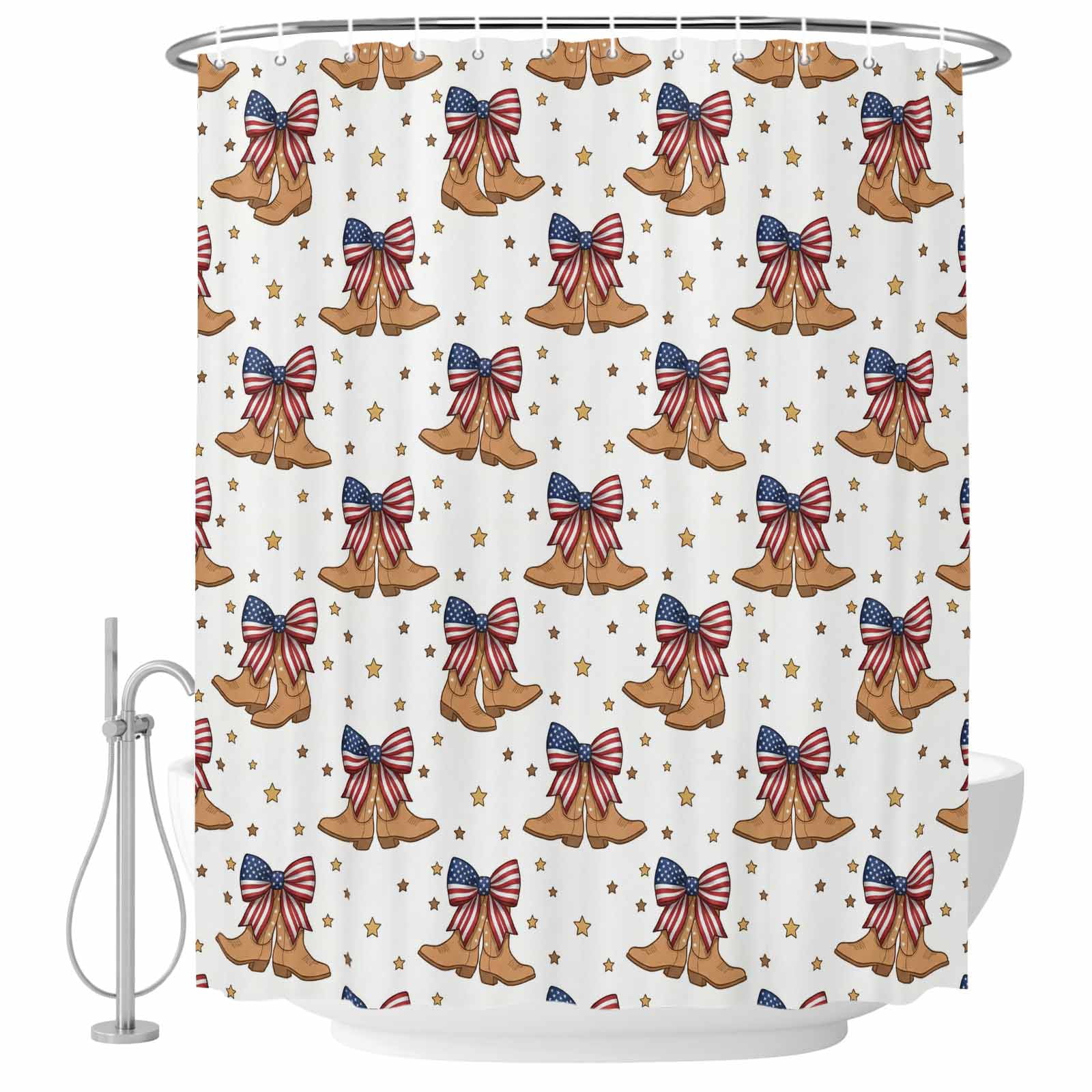 American Retro Style Shower Curtain Set with Hooks, Western Cowboy ...