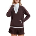 American Retro Style Women'S Sweatshirt Color Block Collar Long Sleeve ...