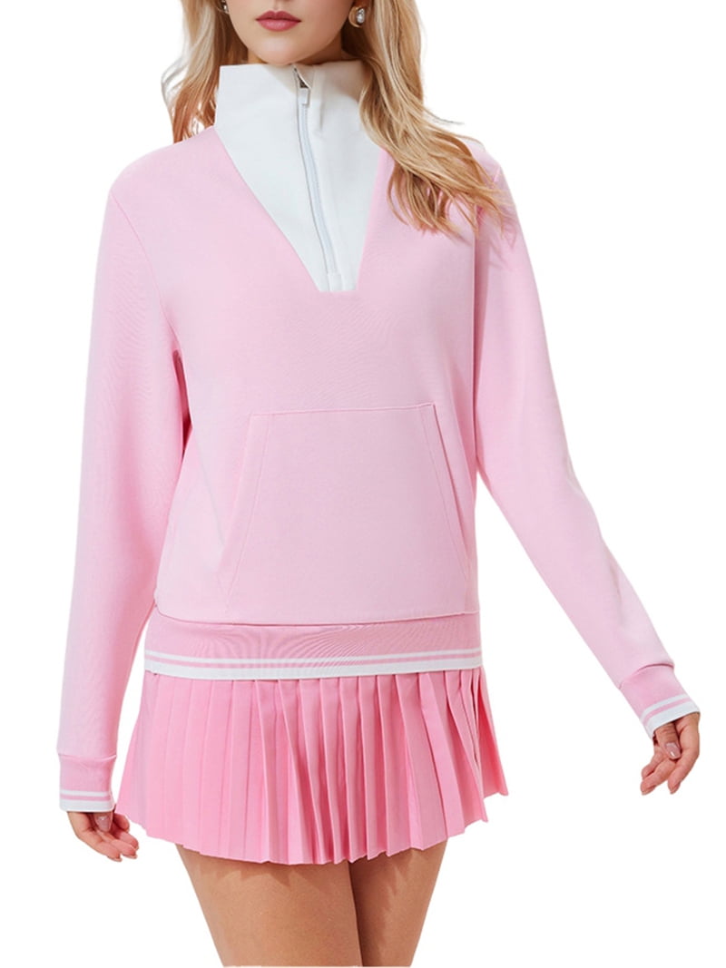 American Retro Style Women'S Sweatshirt Color Block Collar Long Sleeve ...