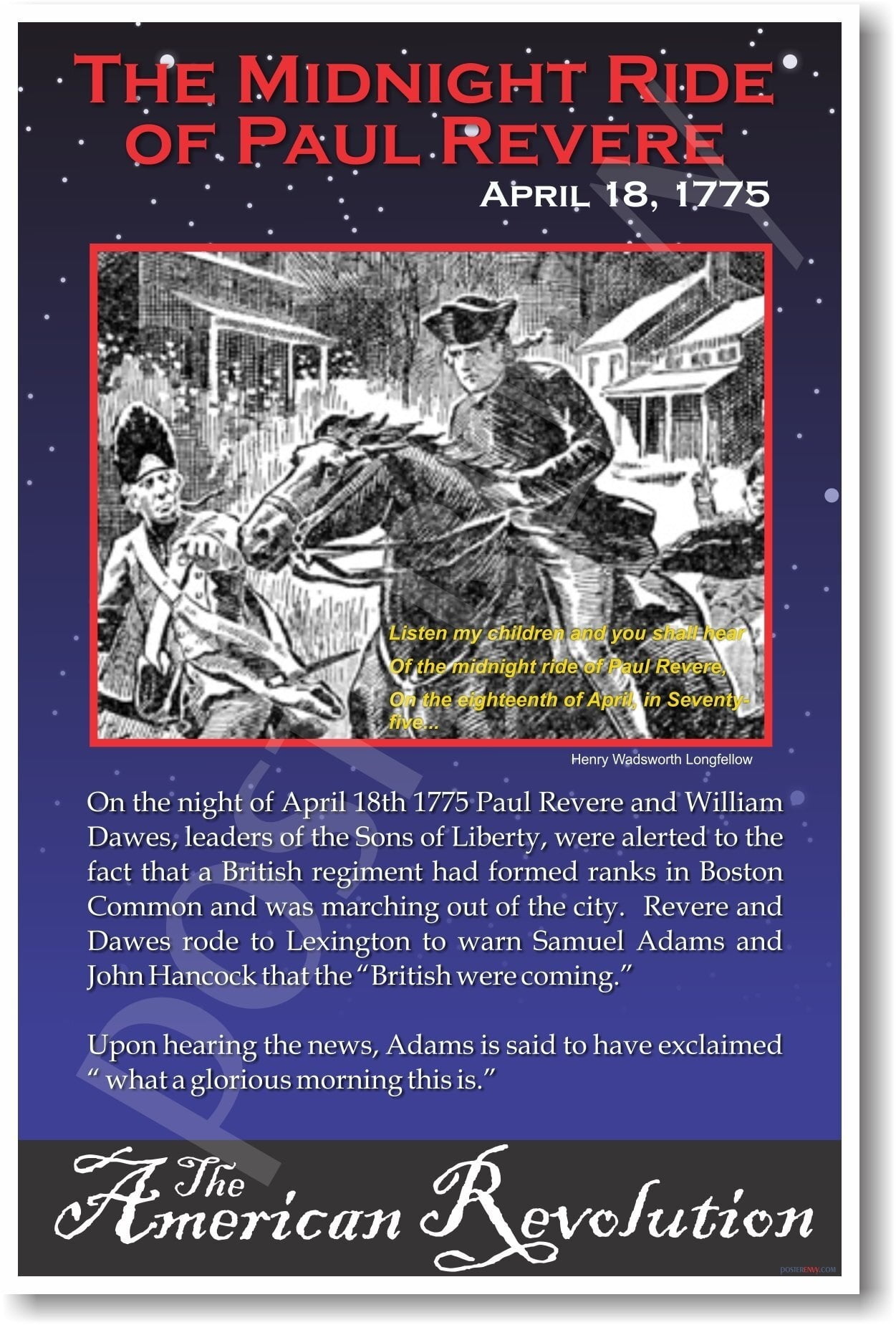 American Revolution: The Midnight Ride of Paul Revere, Classroom Poster ...