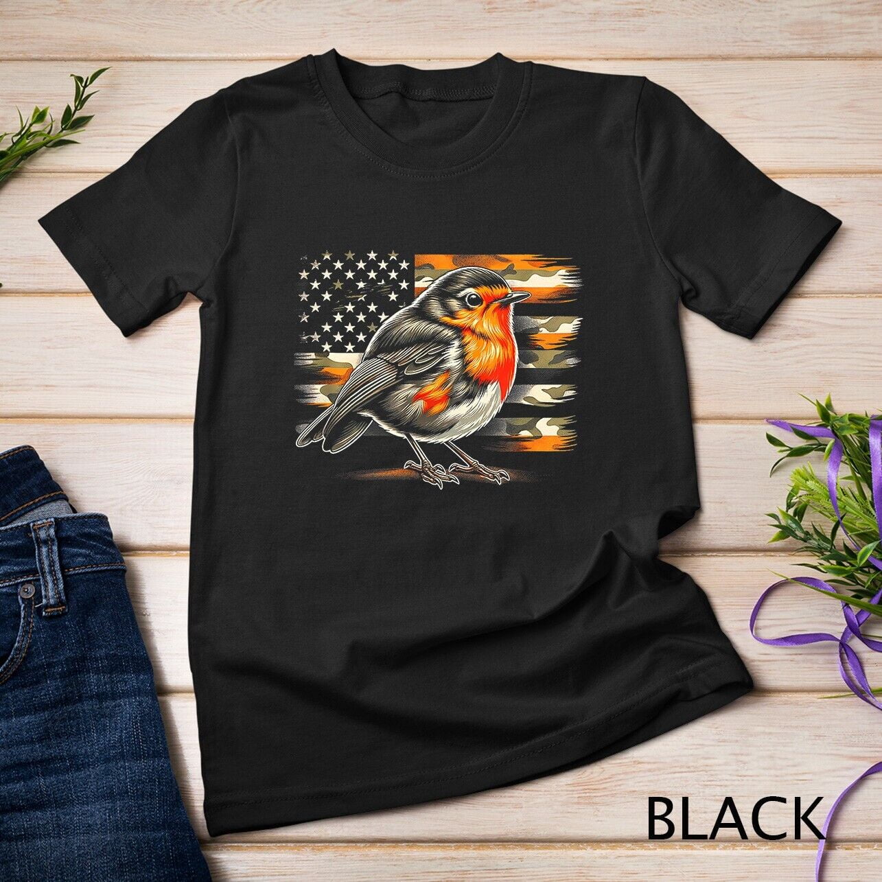 American Robin Vector Usa Flag T-Shirt - Walmart.com