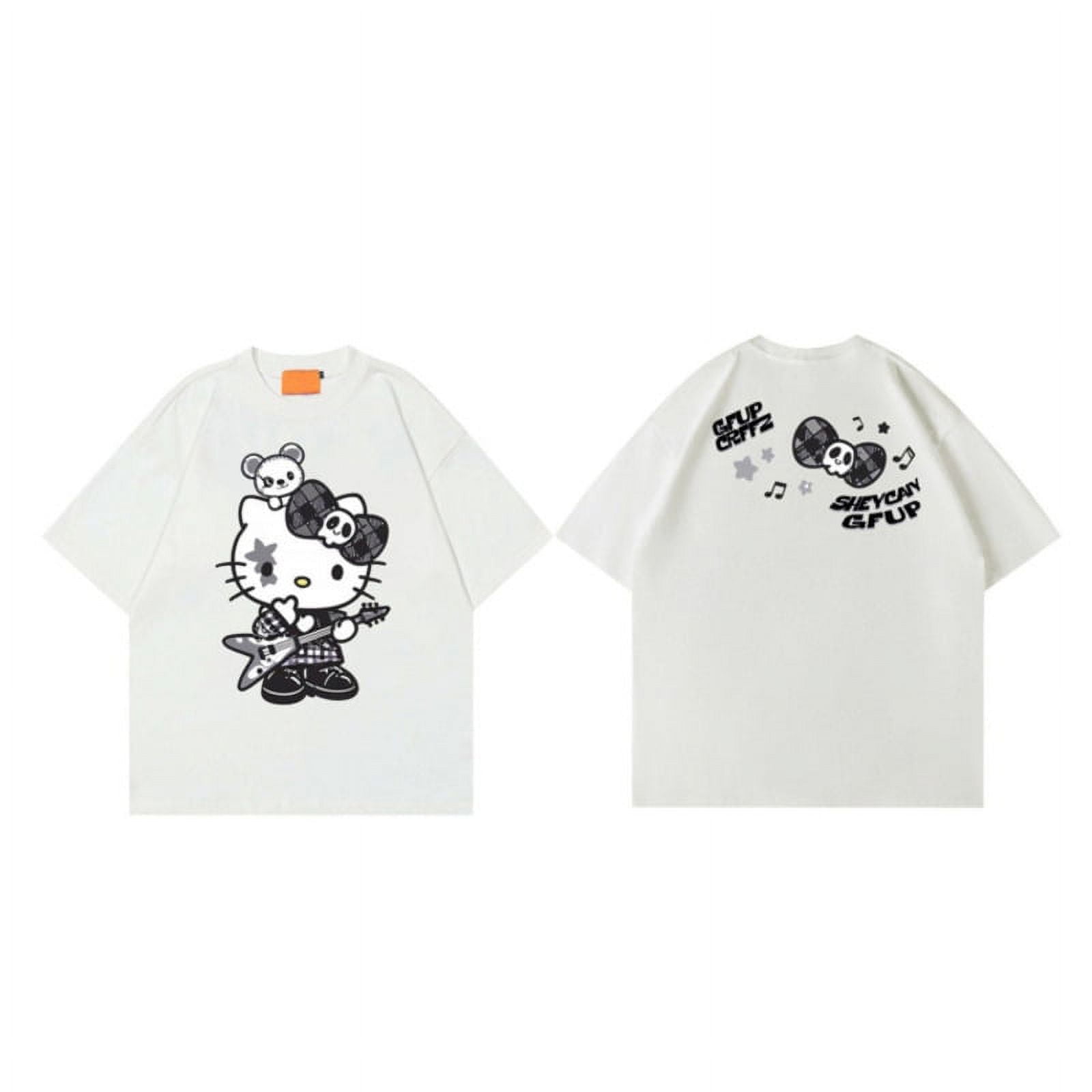 American Rock Punk Hello Kitty Print Tops Cotton Short Sleeved T-shirt ...