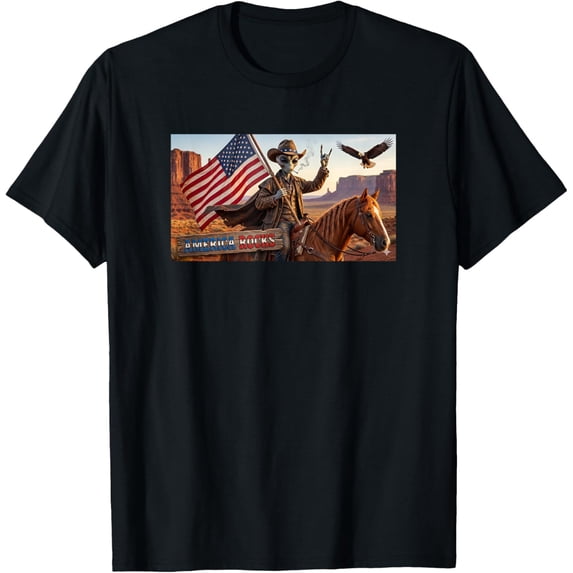 American Rocks Patriotic Alien Cow Ride US Flag T-Shirt - Walmart.com