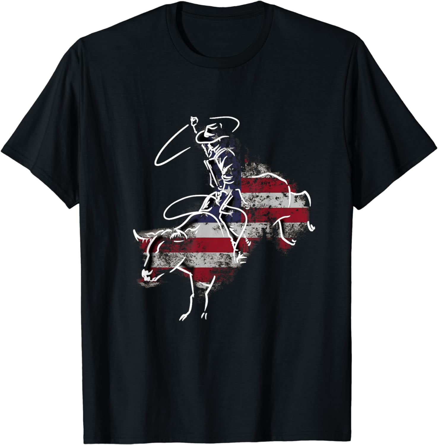 American Rodeo Bull riding Retro grunge USA Vintage Flag T-Shirt ...
