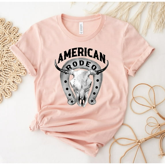 American Rodeo T-shirt, Cow Skull Shirt, Country Top, American Flag Tee ...