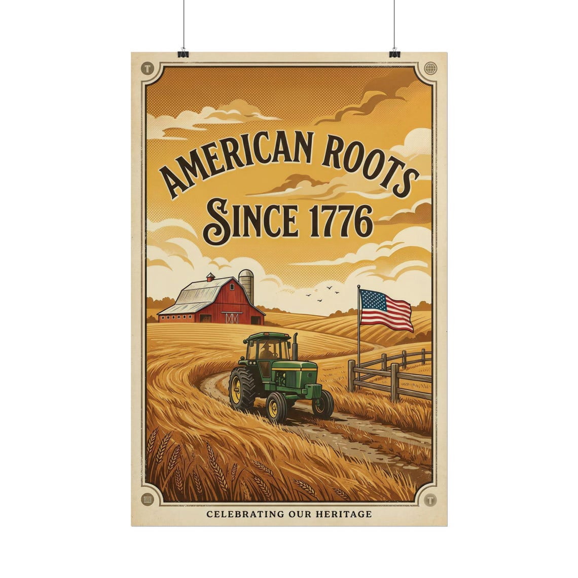 American Roots Since 1776 Vintage Barn Tractor USA Heartland Unframed ...