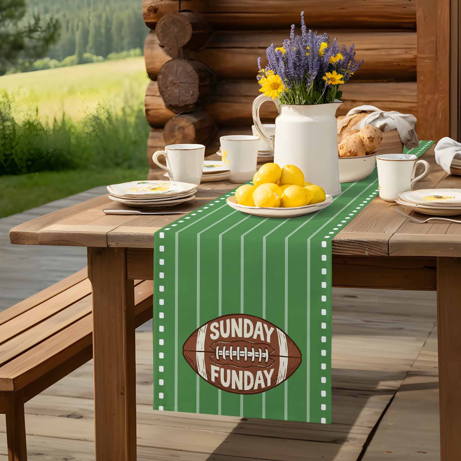 American Rugby Ball Table Runner 13x90in Non-Slip Cotton Linen Table ...