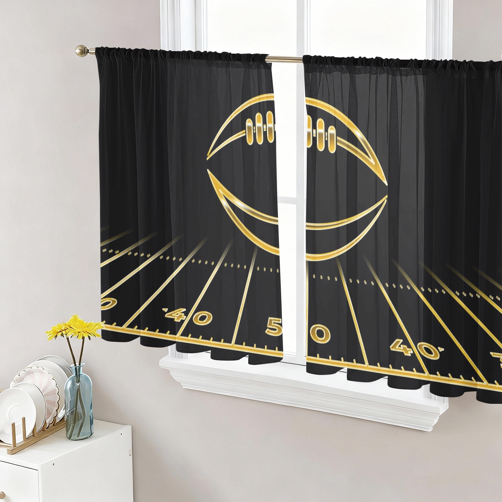 American Rugby Sheer Curtains for Living Room Bedroom Minimalist Golden ...