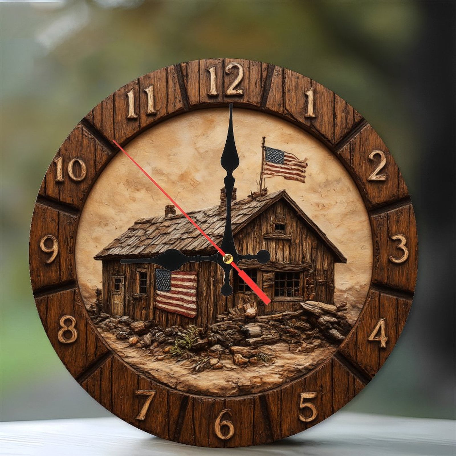 American Rustic Farmhouse Wall Clock Vintage Wood Decor 10-Inch Silent ...