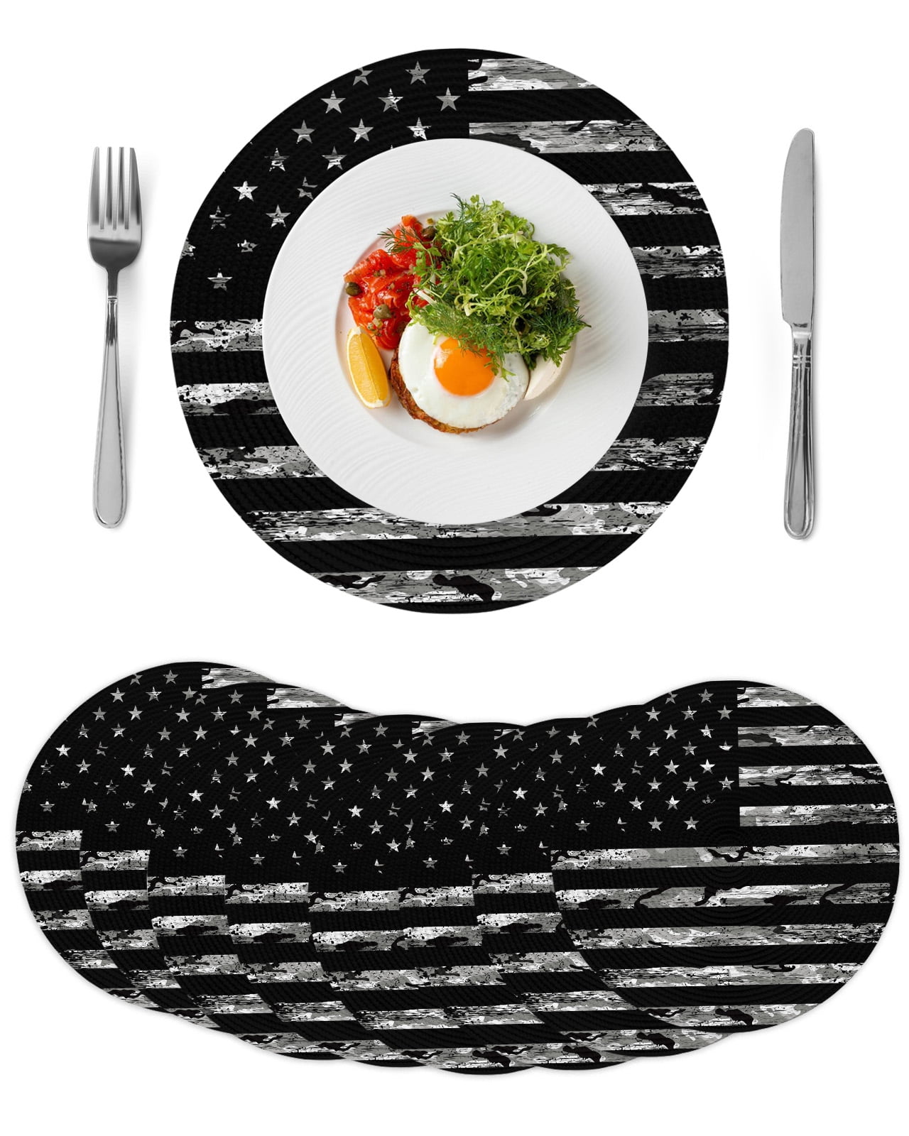 American Rustic Flag Round 13 Inch Placemats Set of 8, Independence Day ...