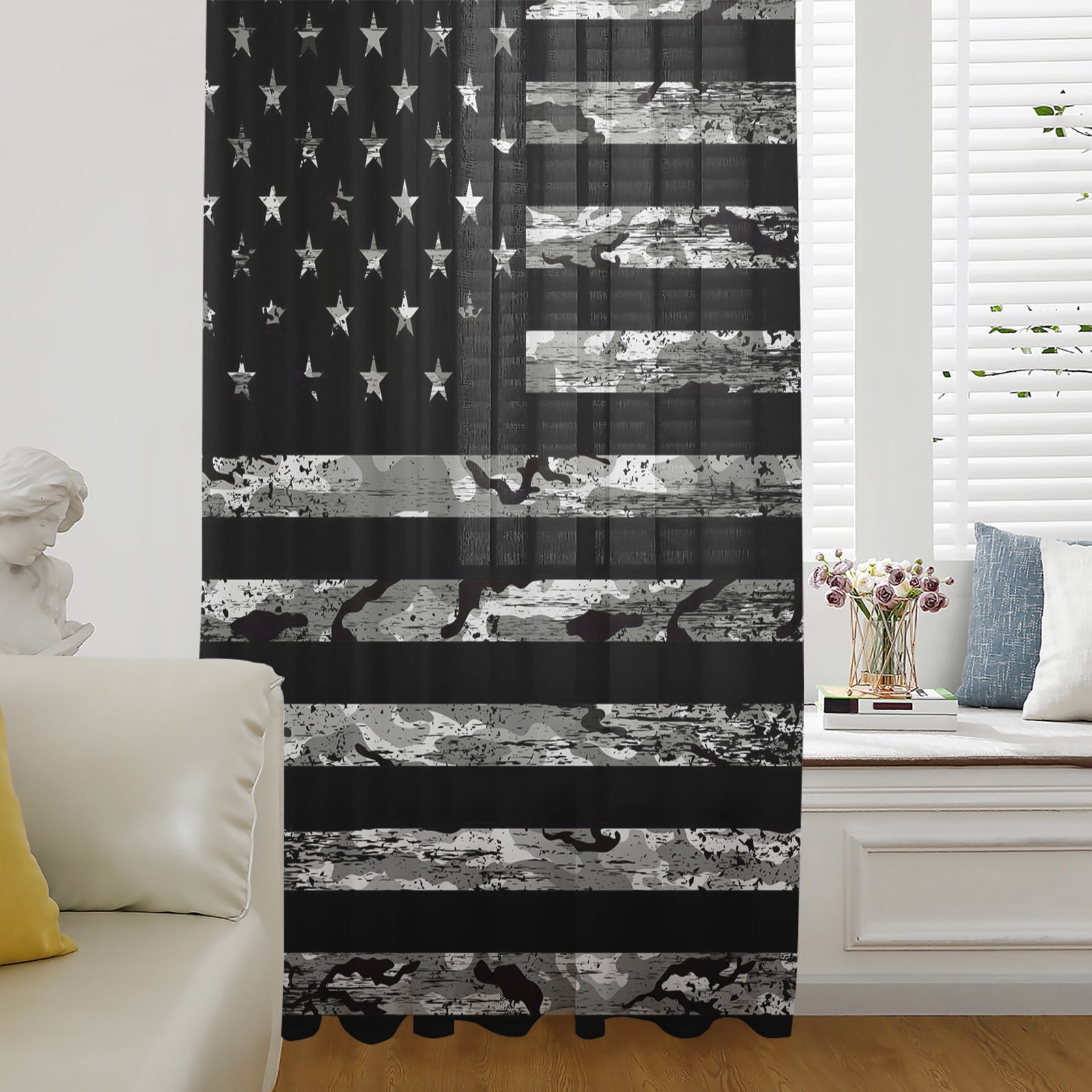 American Rustic Flag,Semi Sheer Curtains Drapes for Living Room,Bedroom ...