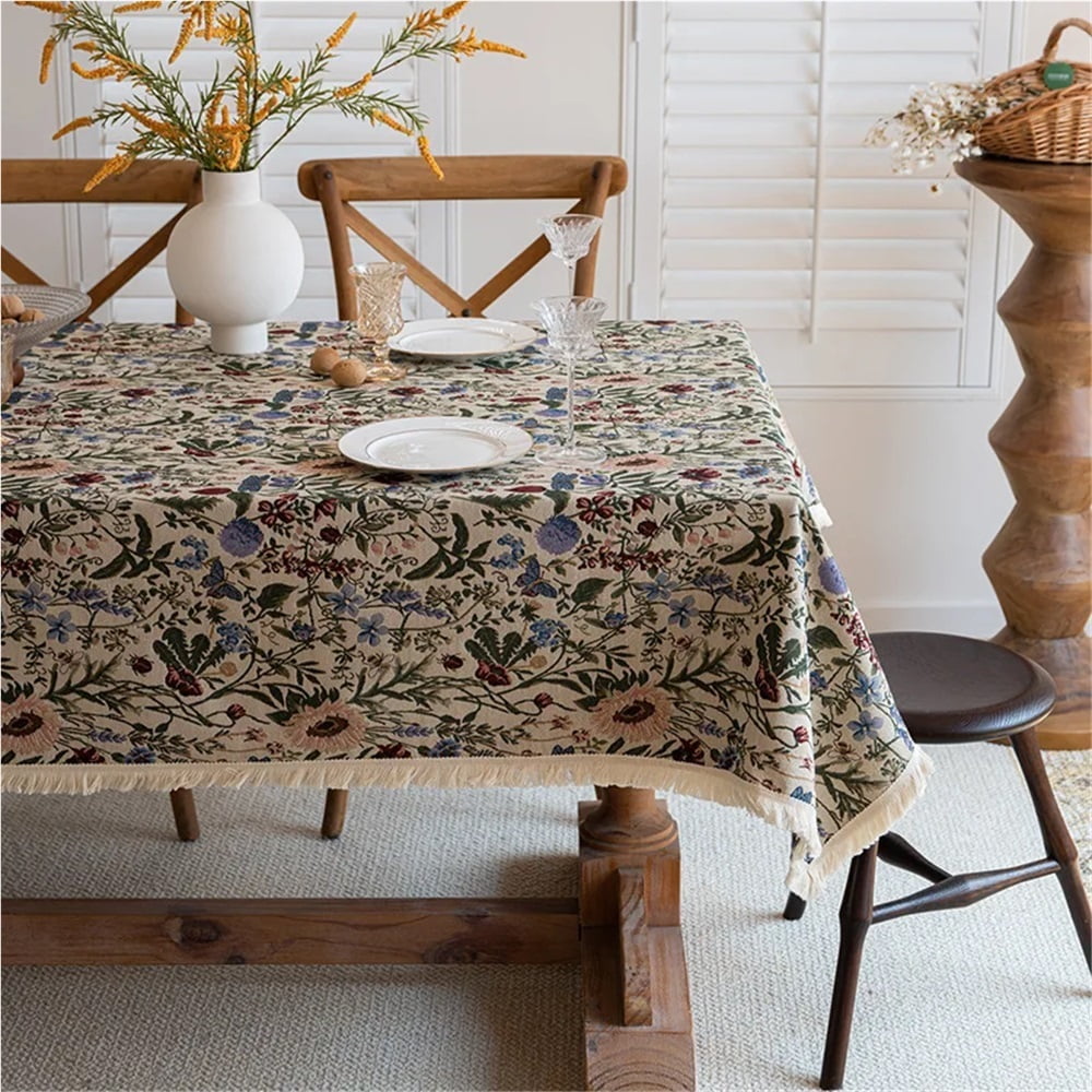 American Rustic Style Tablecloths Cotton Jacquard Table Cloths Plants ...