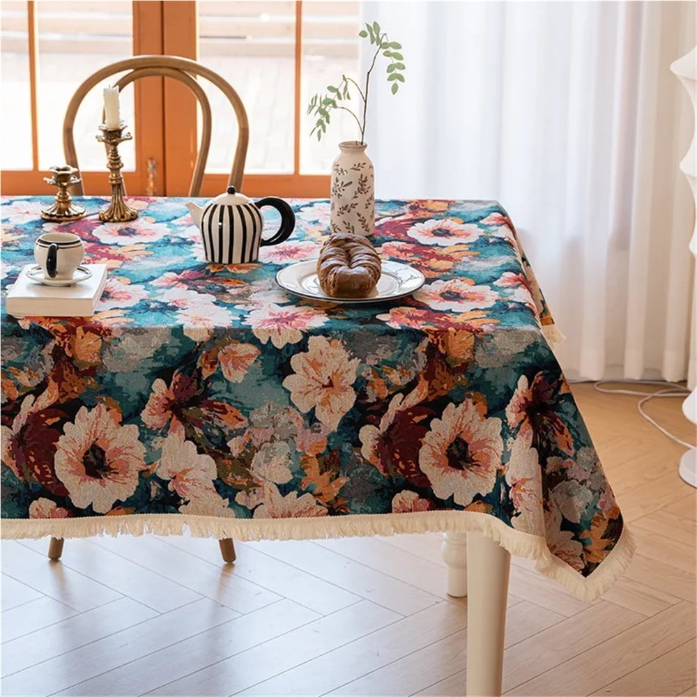 American Rustic Style Tablecloths Cotton Jacquard Table Cloths Plants ...