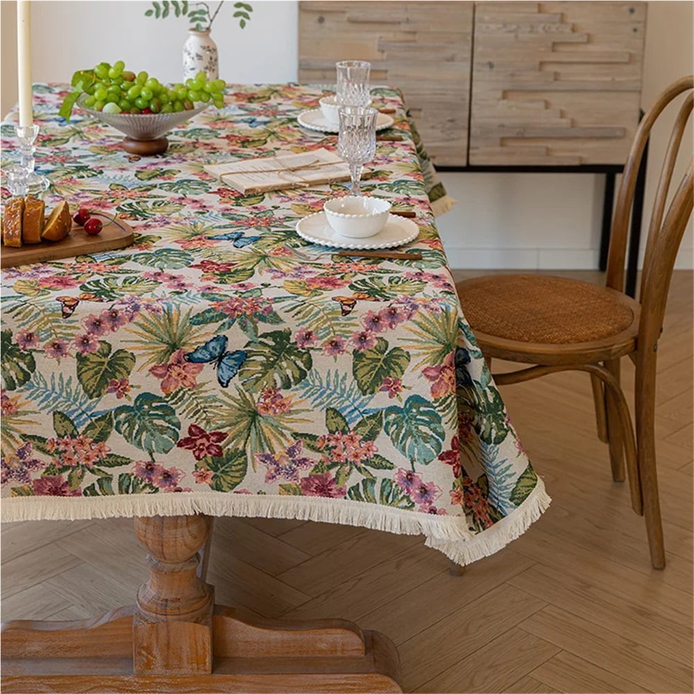 American Rustic Style Tablecloths Cotton Jacquard Table Cloths Plants ...