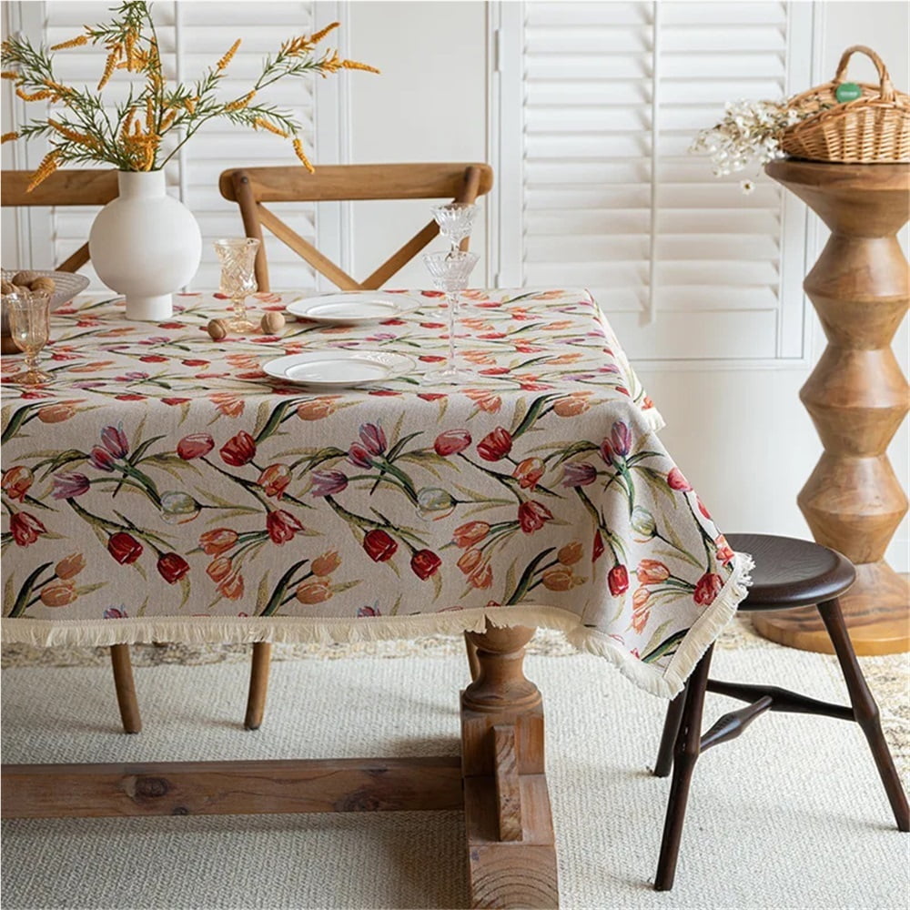 American Rustic Style Tablecloths Cotton Jacquard Table Cloths Plants ...