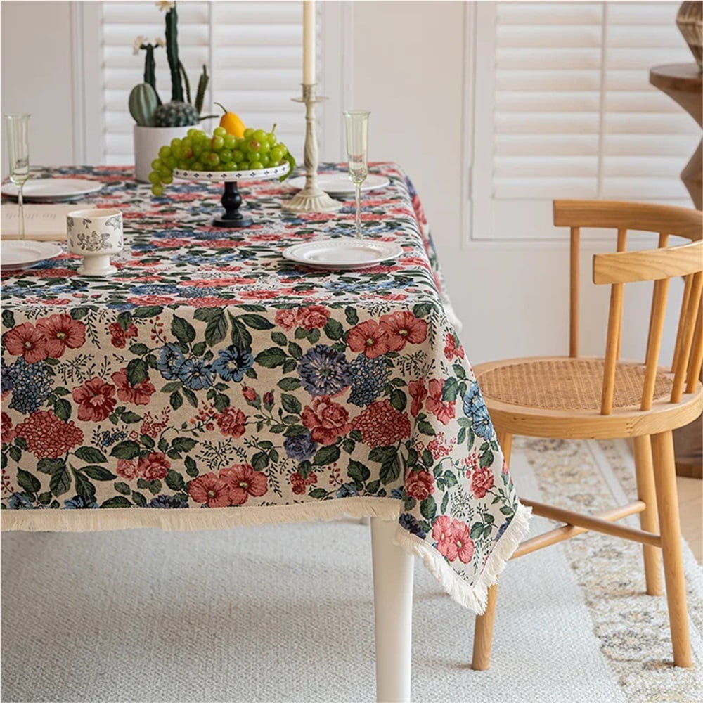 American Rustic Style Tablecloths Cotton Jacquard Table Cloths Plants ...