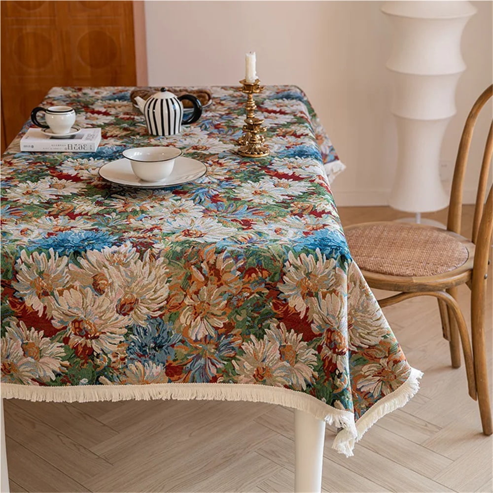 American Rustic Style Tablecloths Cotton Jacquard Table Cloths Plants ...