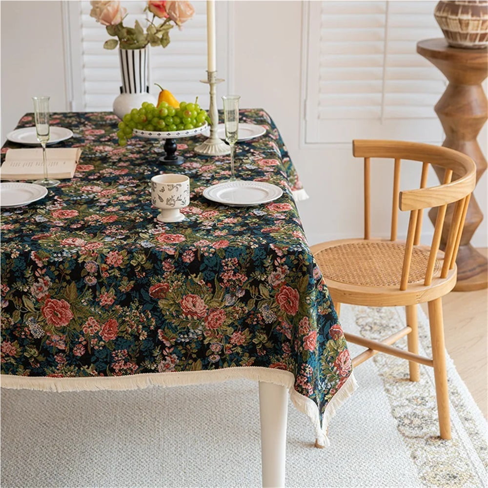 American Rustic Style Tablecloths Cotton Jacquard Table Cloths Plants ...