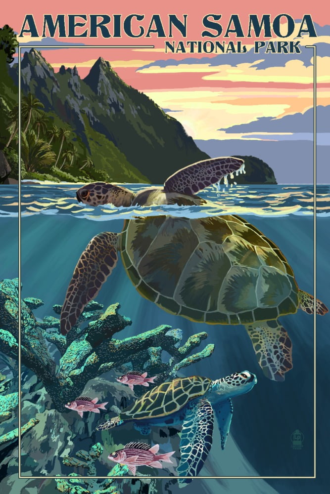 American Samoa National Park, American Samoa, Sea Turtles and Sunset ...