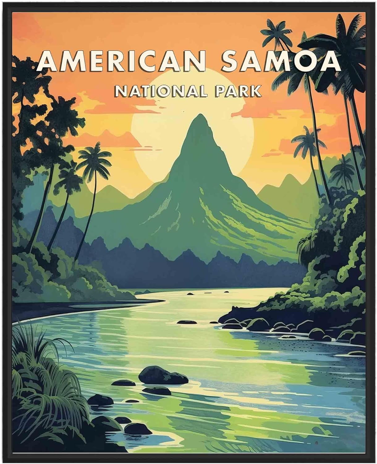 American Samoa National Park Poster Art Print Retro Mountain Lake Wall ...