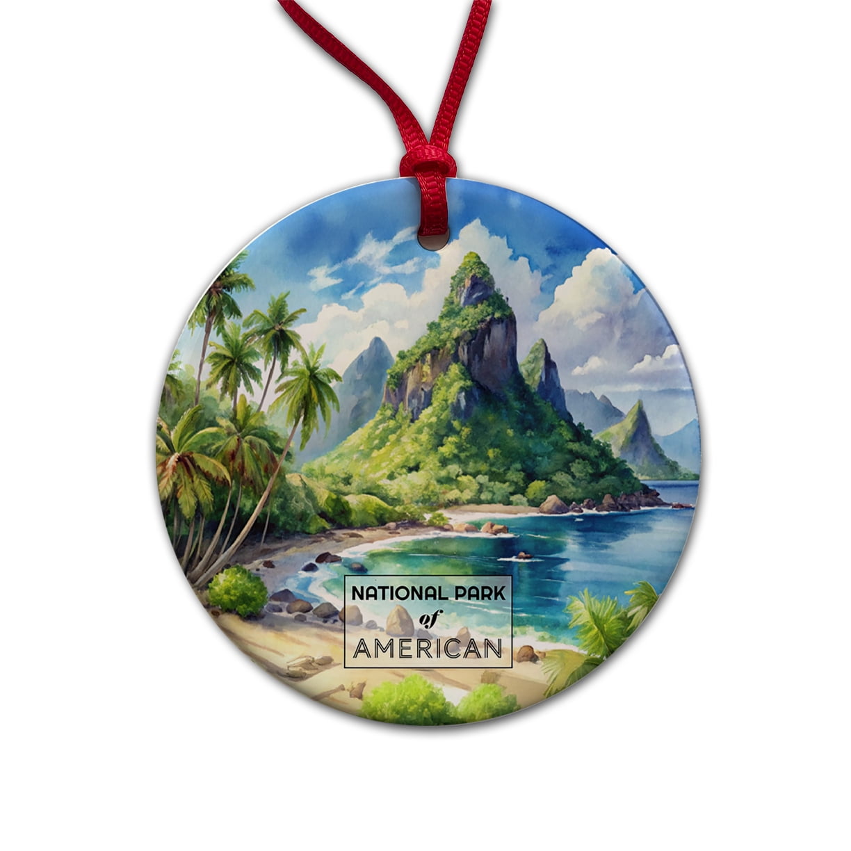American Samoa National Park Watercolor Christmas Tree Holiday Round ...