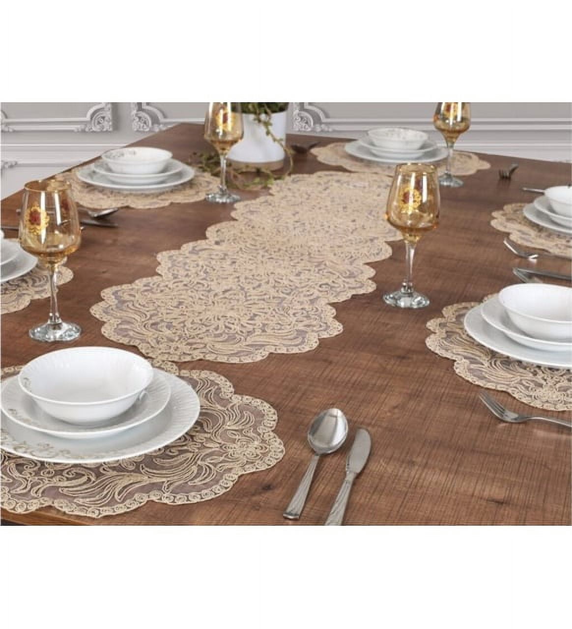 American Service Embroidery Suple and Runner Set for 6 people Valeria ...