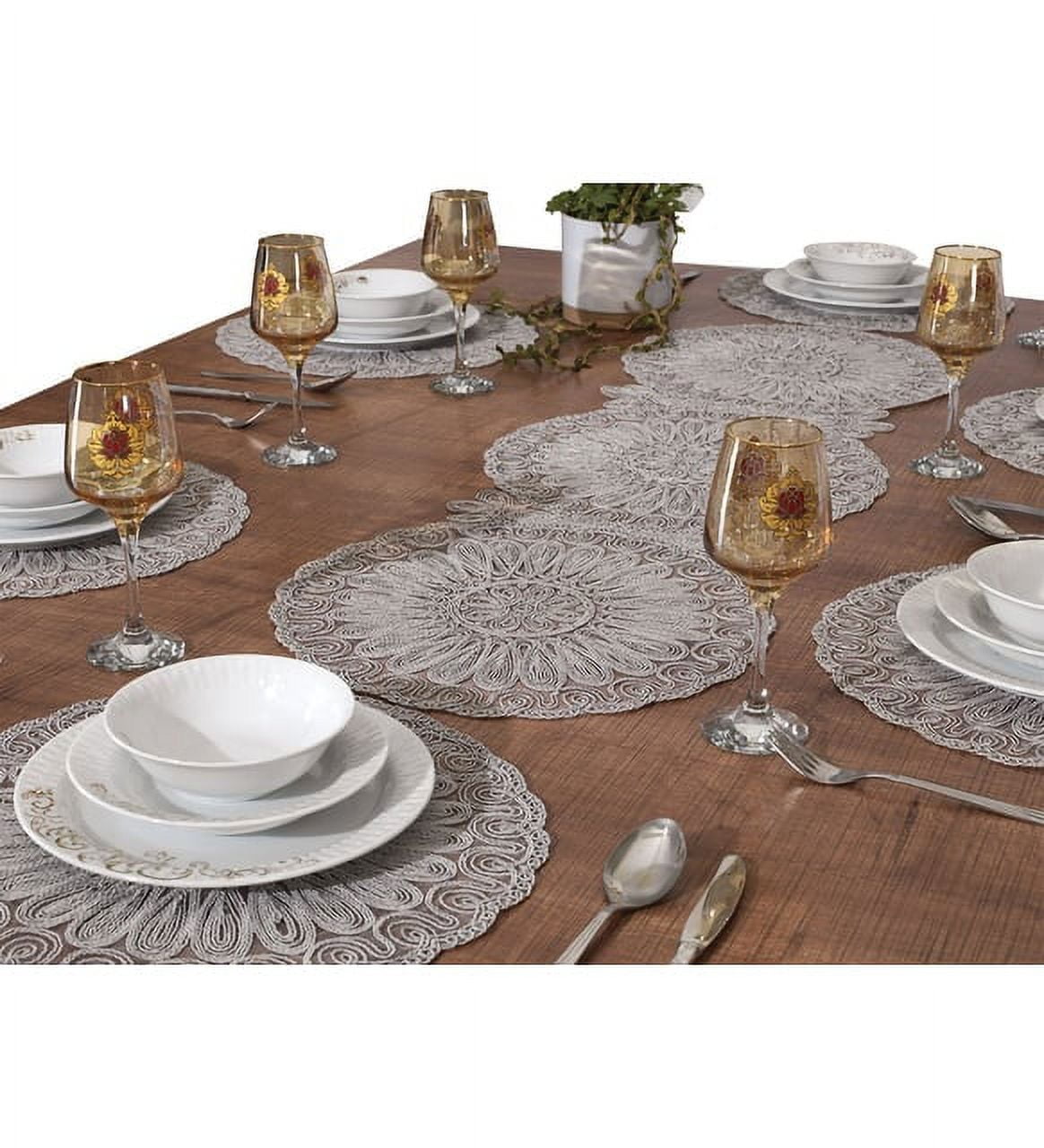 American Service Supla and Runner Set 12 people embroidered gray ...