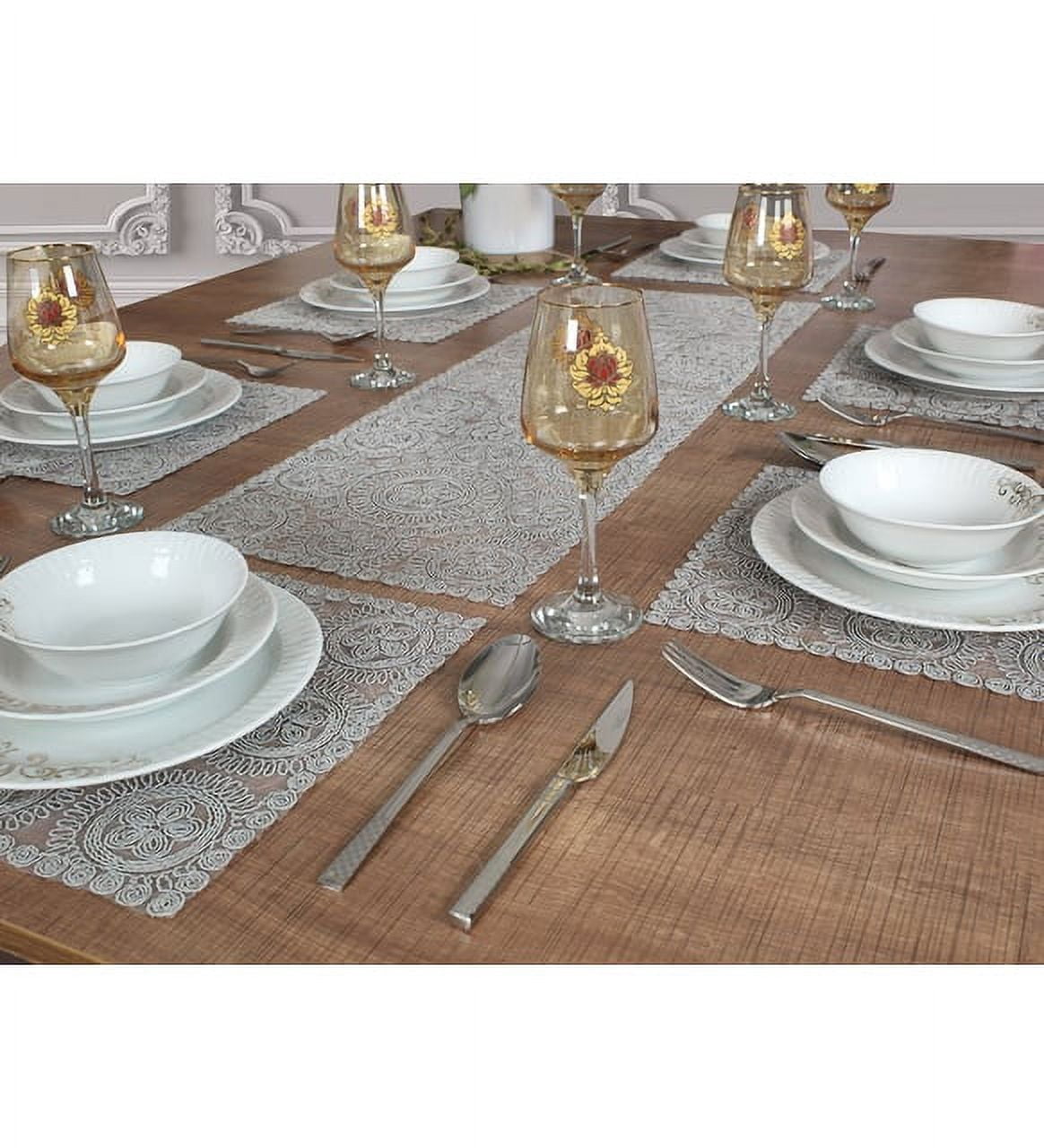 American Service Supla and Runner Set 6 people embroidered gray ...