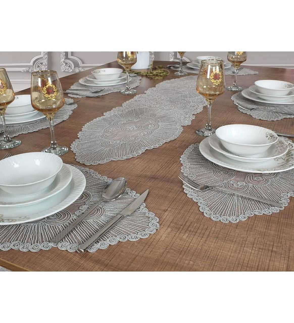 American Service Supla and Runner Set 6 -person embroidery Gray Venice ...