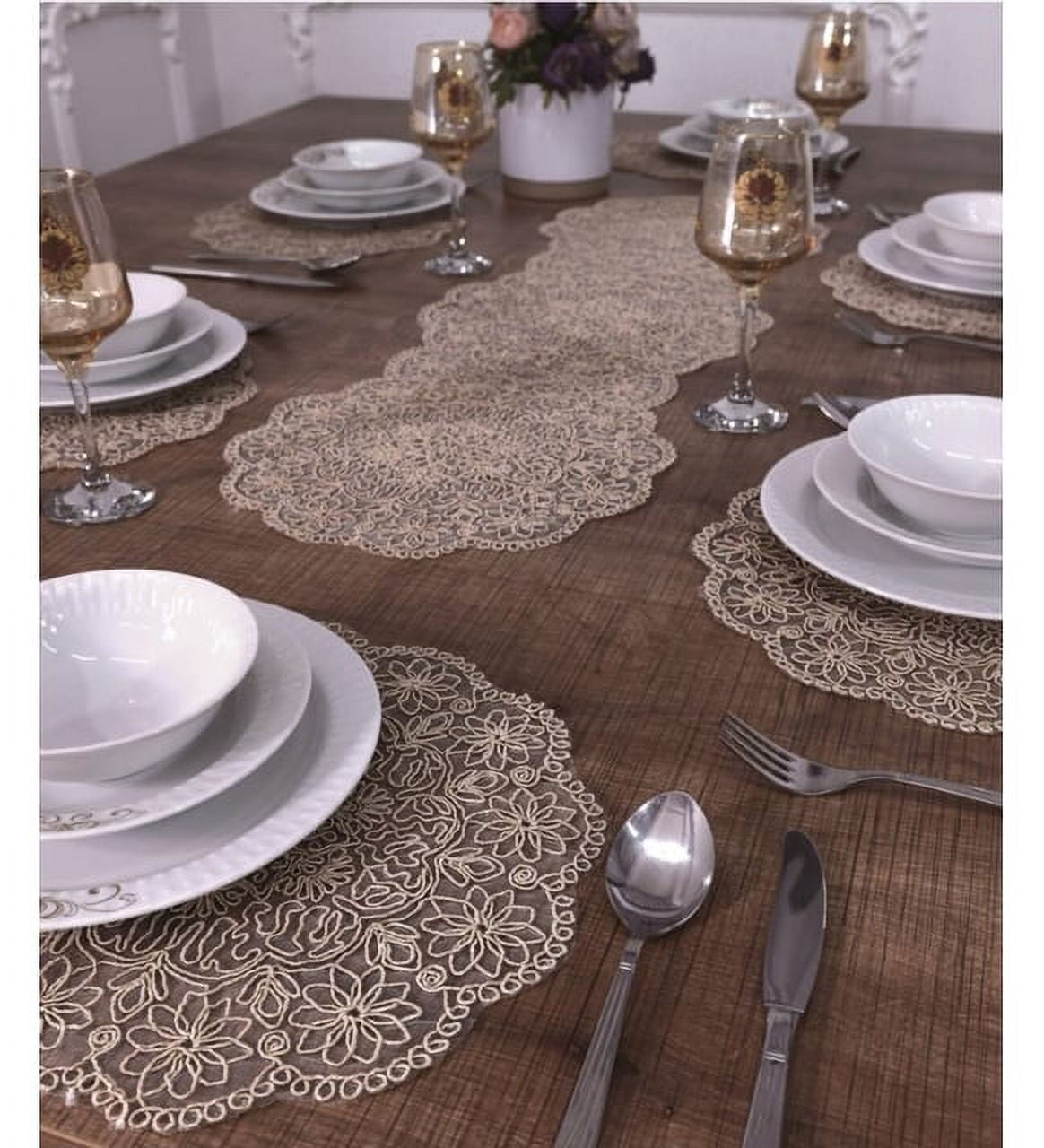 American Service Suple and Runner Set 6 people embroidered beige ...