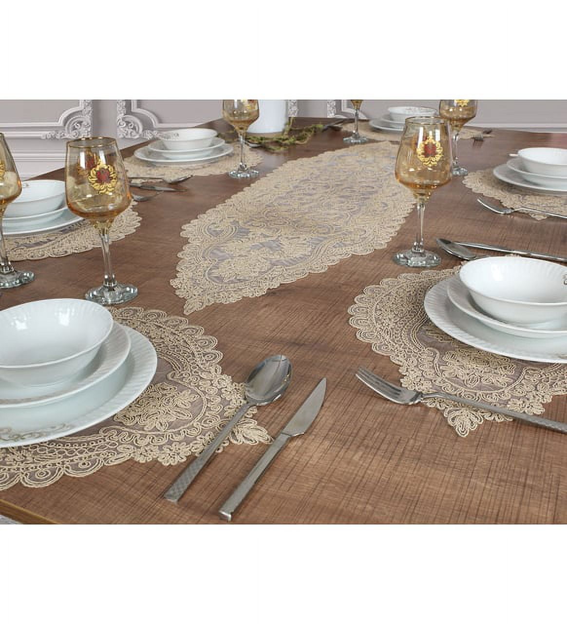 American Service Suple and Runner Set 6 people embroidered beige ...