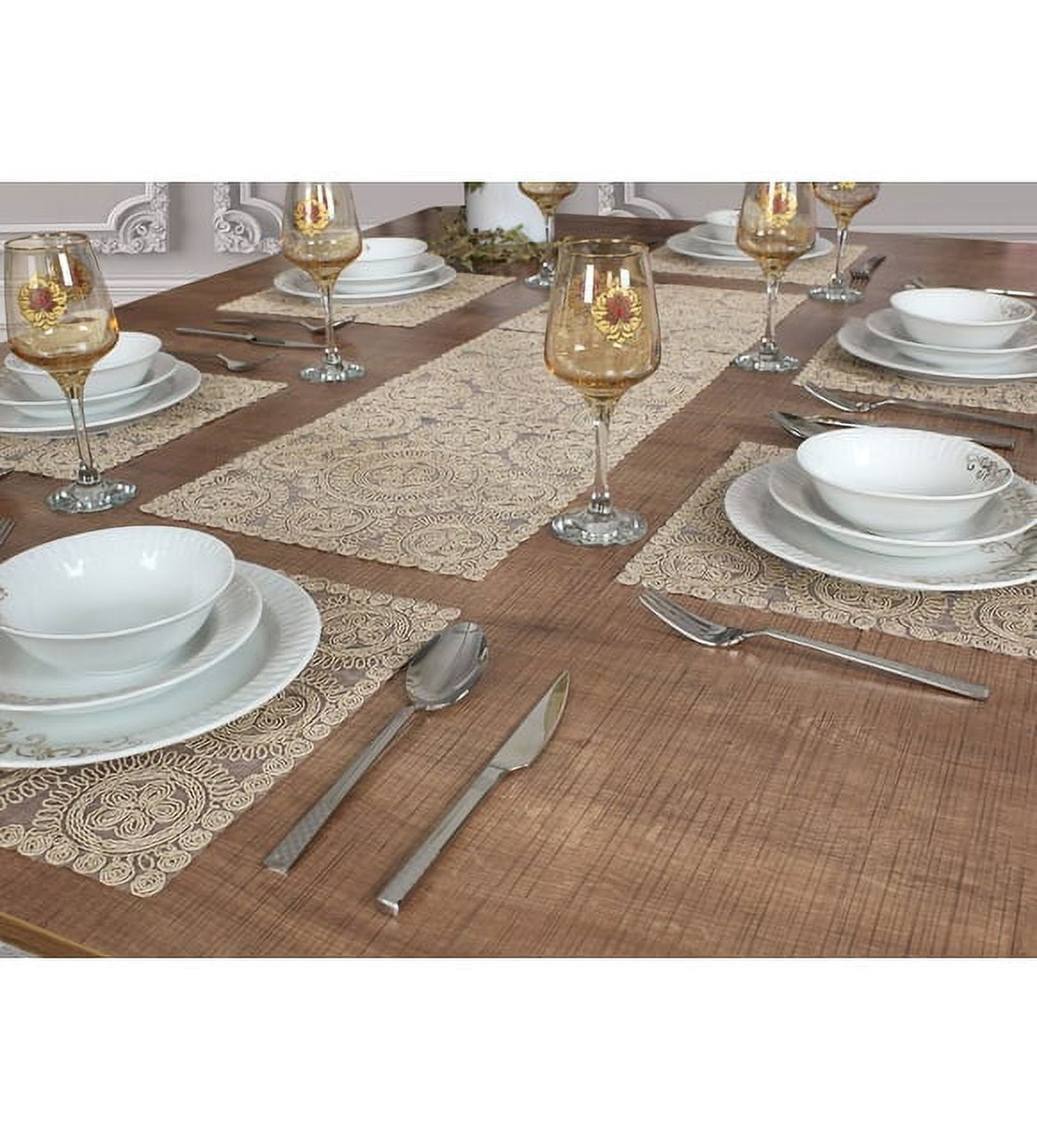 American Service Suple and Runner Set 6 -person embroidery beige ...