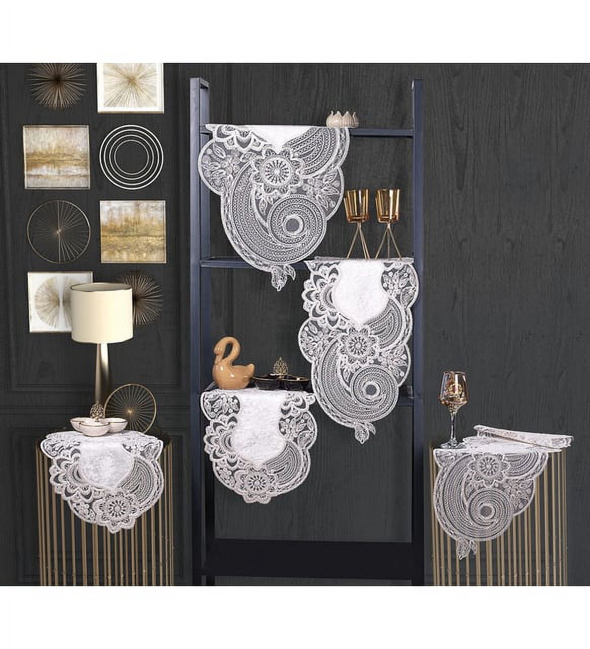 American Service Velvet Lace Broken White 5 Piece Runner Set Hall Set ...