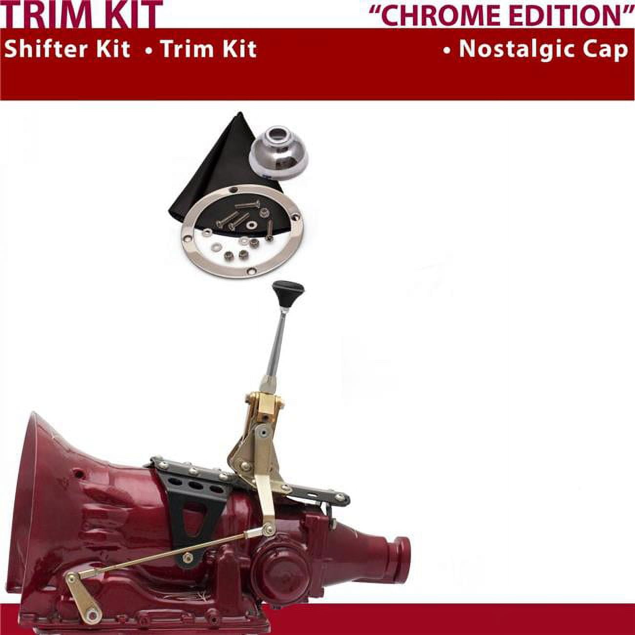American Shifter 2004R Shifter Kit 6 in. Trim Kit Chrome Push Button Cap Black Boot Ringed Knob ...