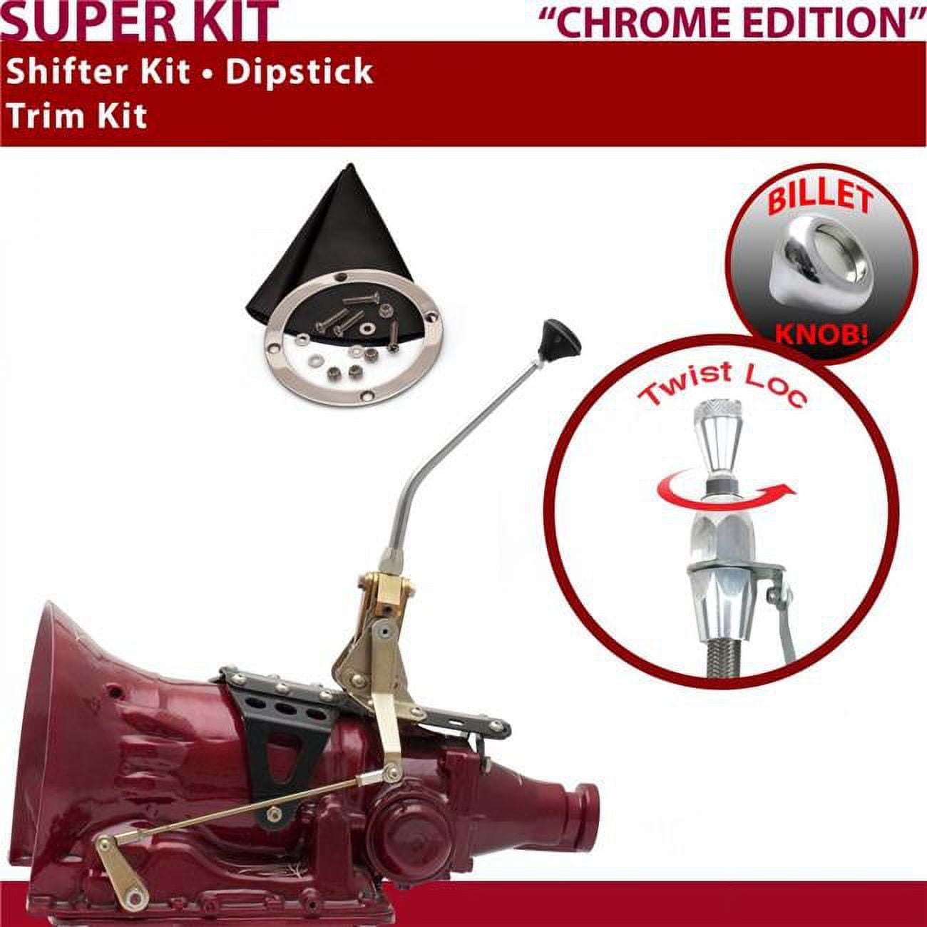 American Shifter 727 Shifter Kit Chrome 10 in. Trim Kit Dipstick Push Button Black Boot Billet ...