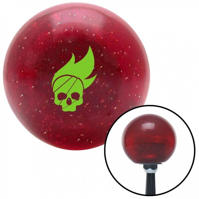 American Shifter 55171 Green Skull Flame Red Metal Flake Shift Knob ...