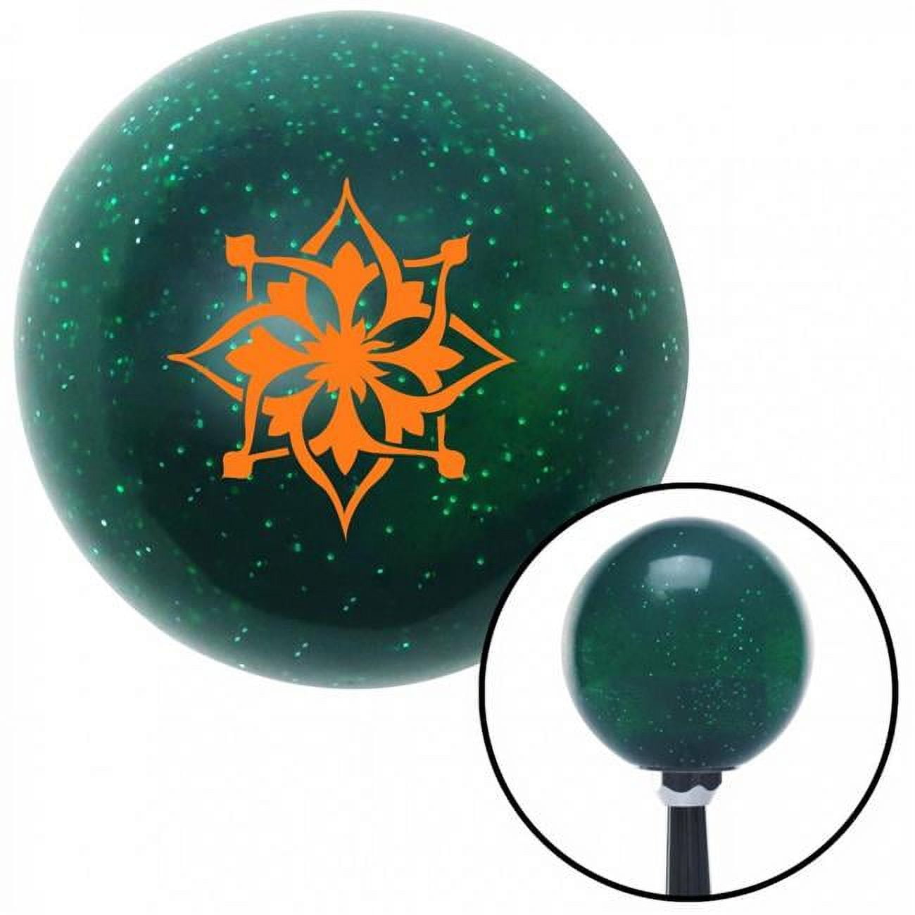 American Shifter Orange Abstract Flower Green Metal Flake Shift Knob ...