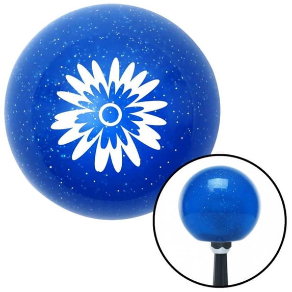 American Shifter 24745 White Flowers Blue Metal Flake Shift Knob with ...